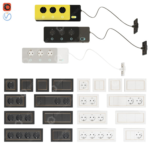 Sockets and Switches Set with Surge Protector 3D model - GreatCatalog 10828