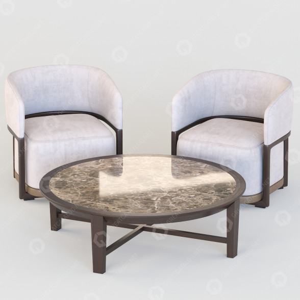 Coffee Table and Armchair Flexform Elliot Round and Frida Mood 3D model