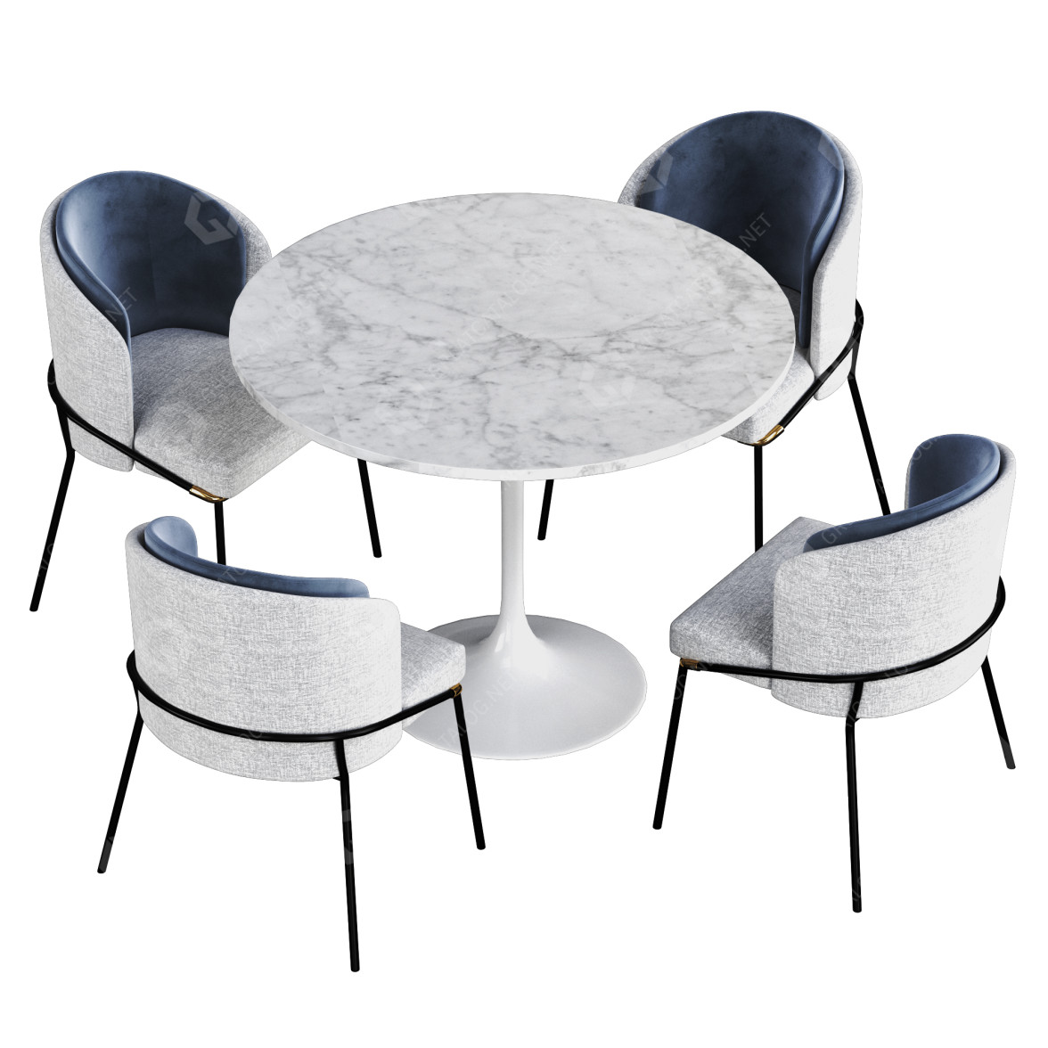 Table and Chairs Minotti Fill Noir 3D model - GreatCatalog 11764