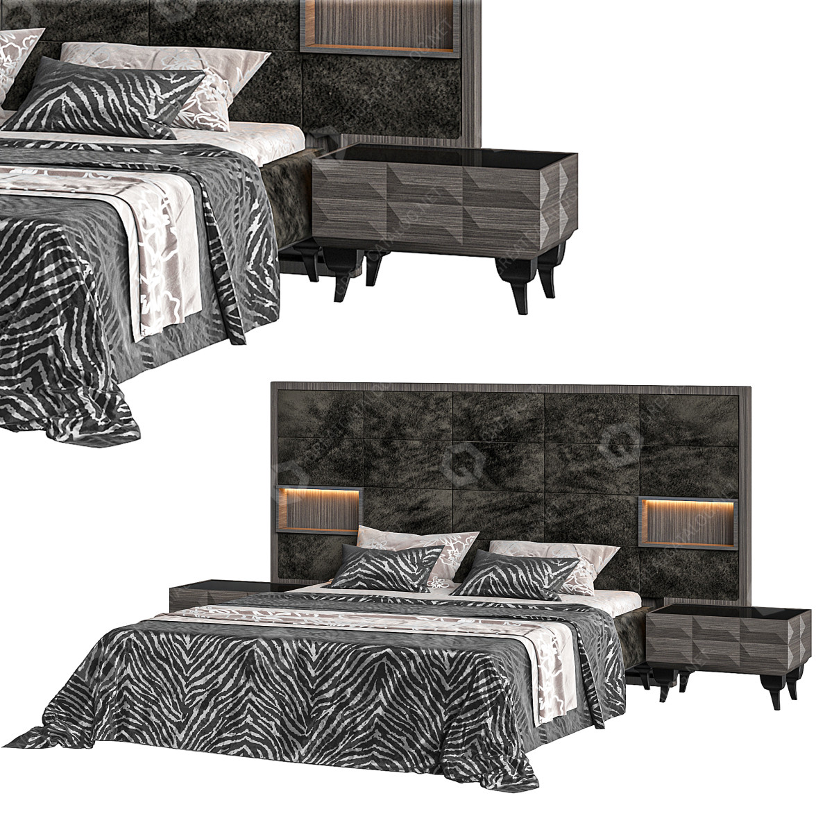 Bed and Bedside Tables Gray 06 3D model - GreatCatalog 13660