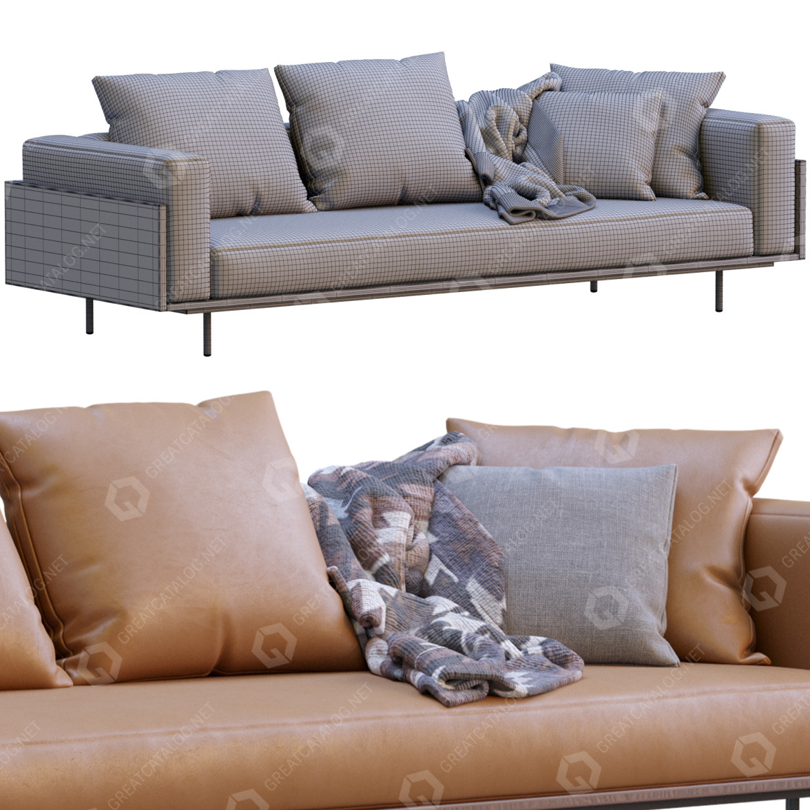 Sofa Minotti Brasilia Leather and Fabric 3D model - GreatCatalog 16371