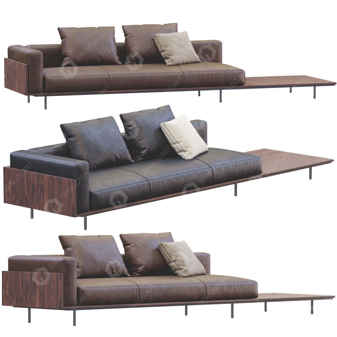 Sofa Minotti Brasilia Leather Black and Brown 3D model - GreatCatalog 16372