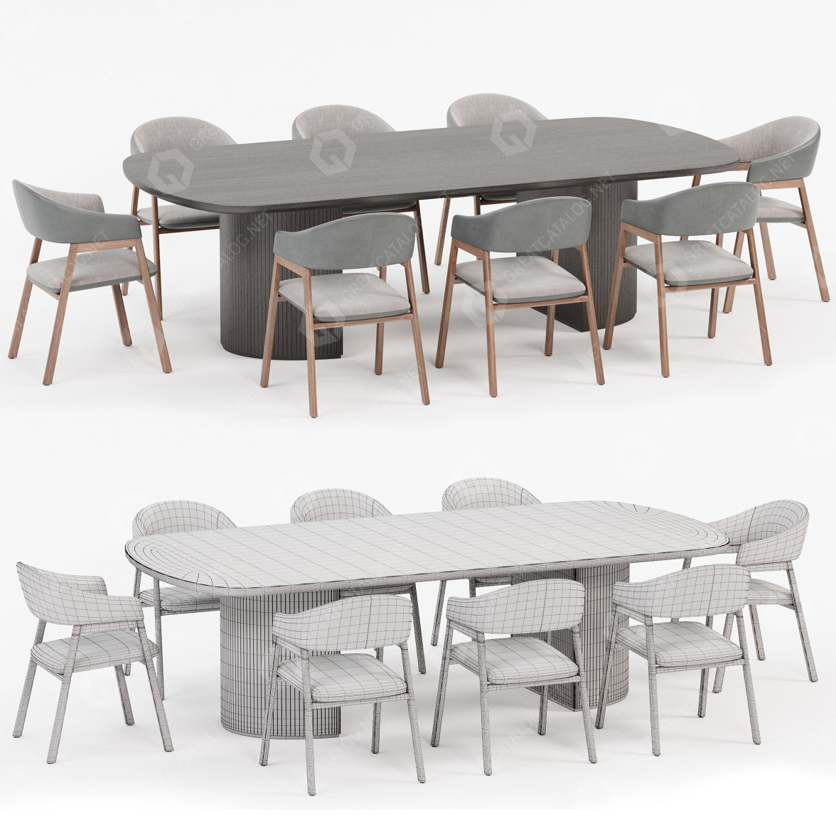 Table and Chairs Gubi Dining Set 12 3D model - GreatCatalog 16658