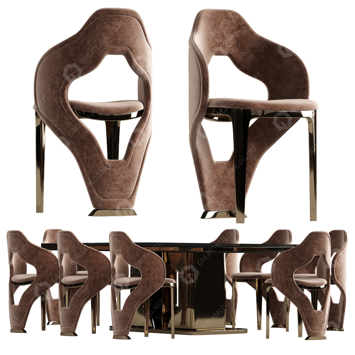 Table and Chairs Elve Luxury Botega Dinnig Room Set 3D model - GreatCatalog 17060