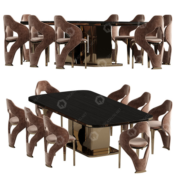 Table and Chairs Elve Luxury Botega Dinnig Room Set 3D model - GreatCatalog 17060