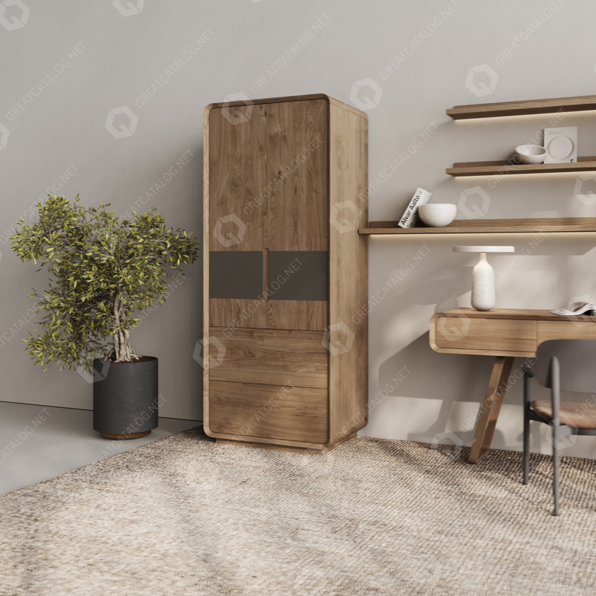 Wardrobe, TV Stand and Desk Roman Amanda Set 3D model - GreatCatalog 26354