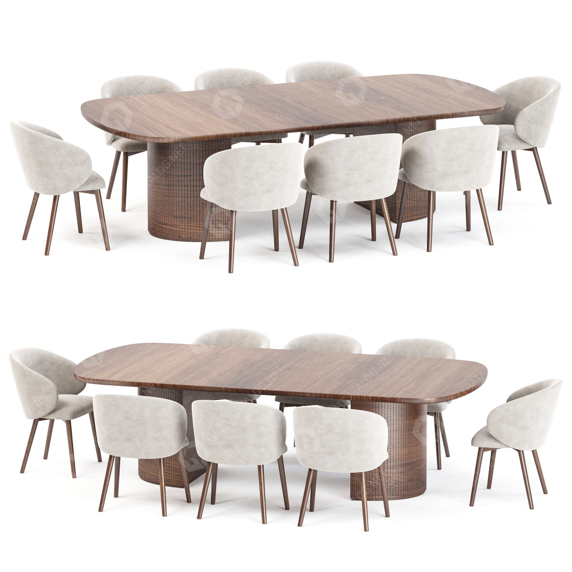 Table and Chairs Gubi Dining Set 44 Moon and Tuka Arm 3D model - GreatCatalog 26527