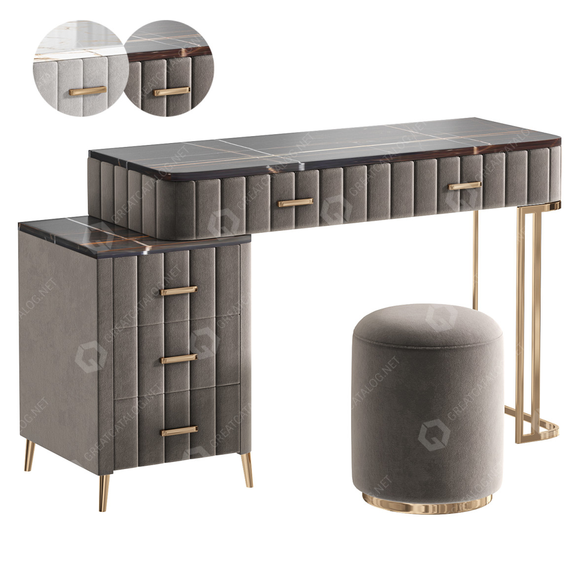 Dressing Table and Pouf Homary Velvet 3D model