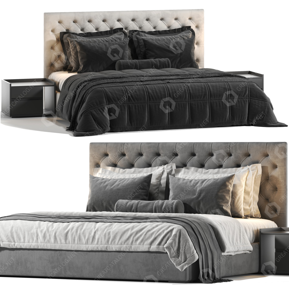 Bed and Bedside Tables RH Adler Diamond 3D model