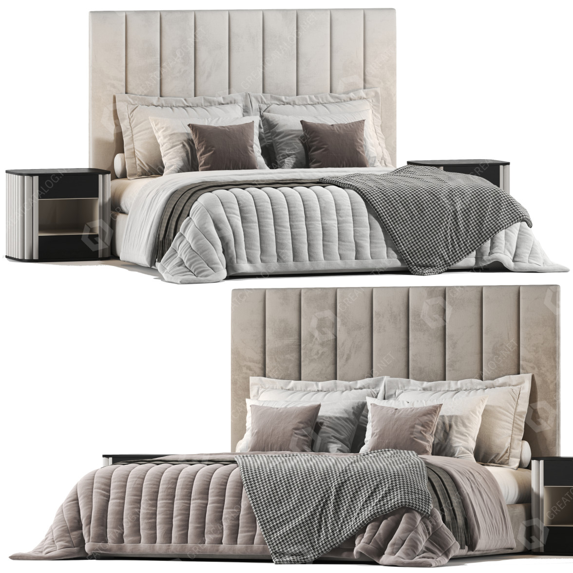 Bed and Bedside Tables Restoration Hardware Modena Fabric Vertical 3D ...