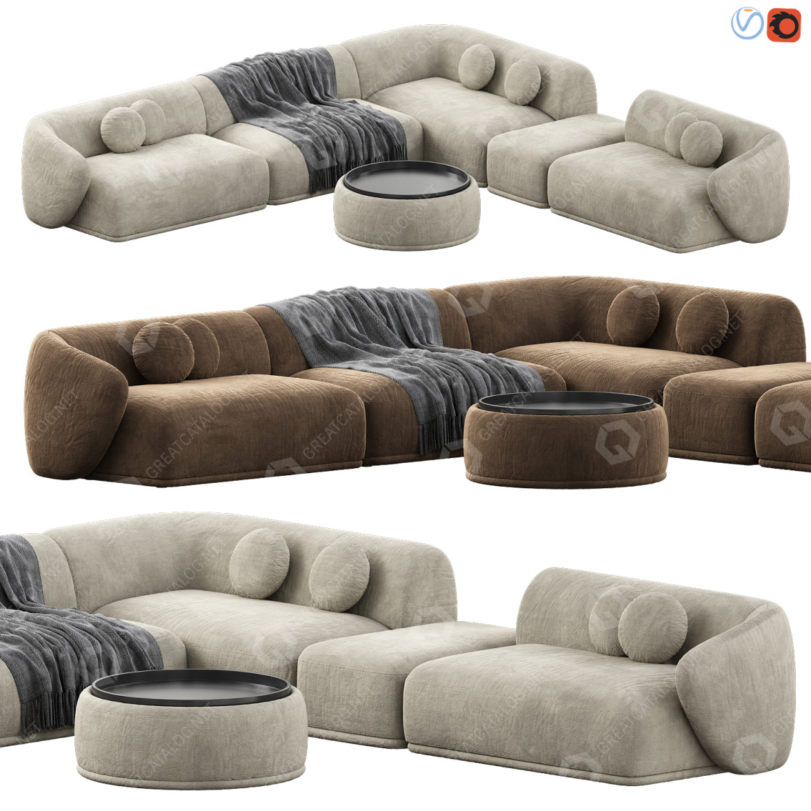 Sofa and Coffee Table Meridiani Rene Set 6 3D model - GreatCatalog 29955