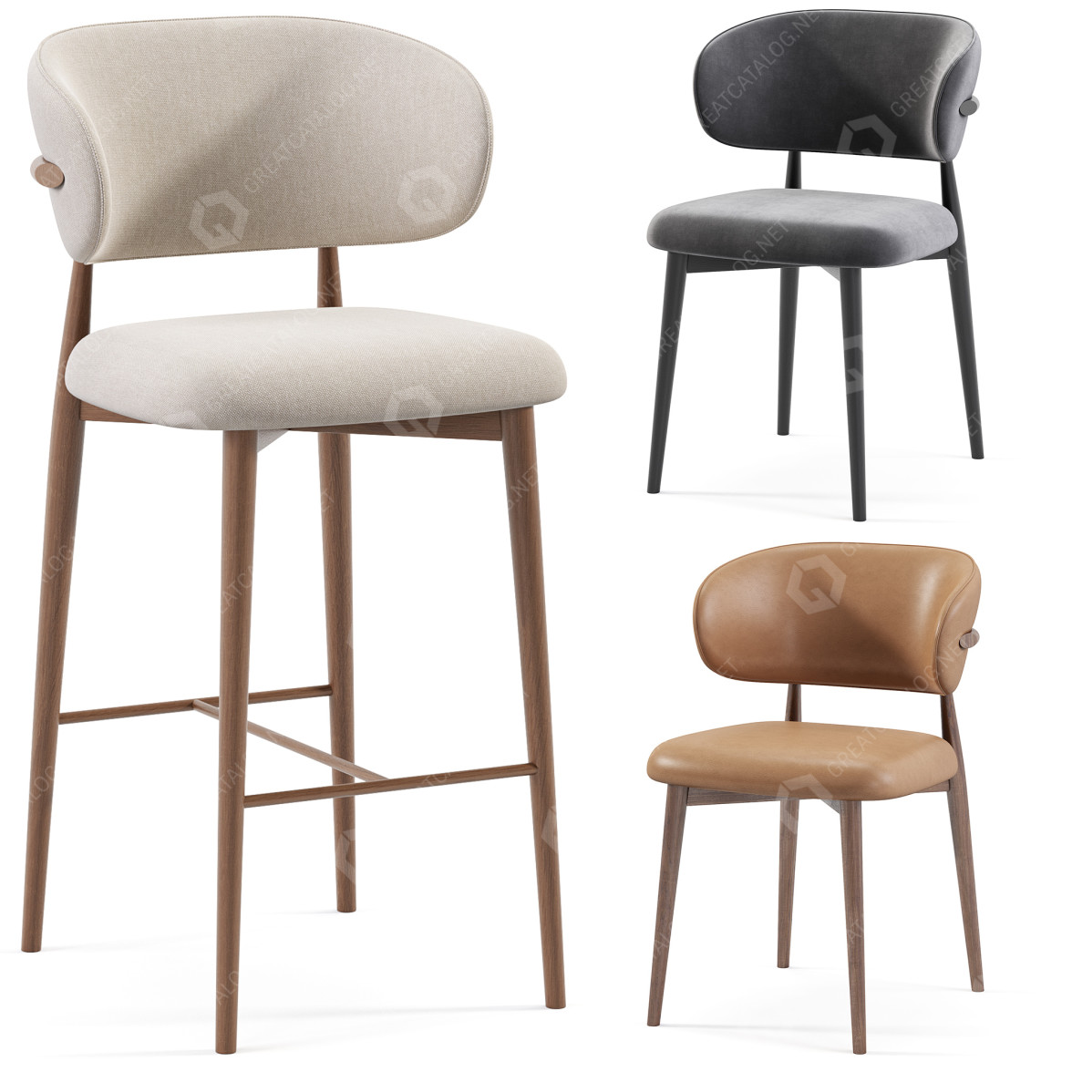 Bar Stool and Chair Calligaris Oleandro 3D model - GreatCatalog 30698