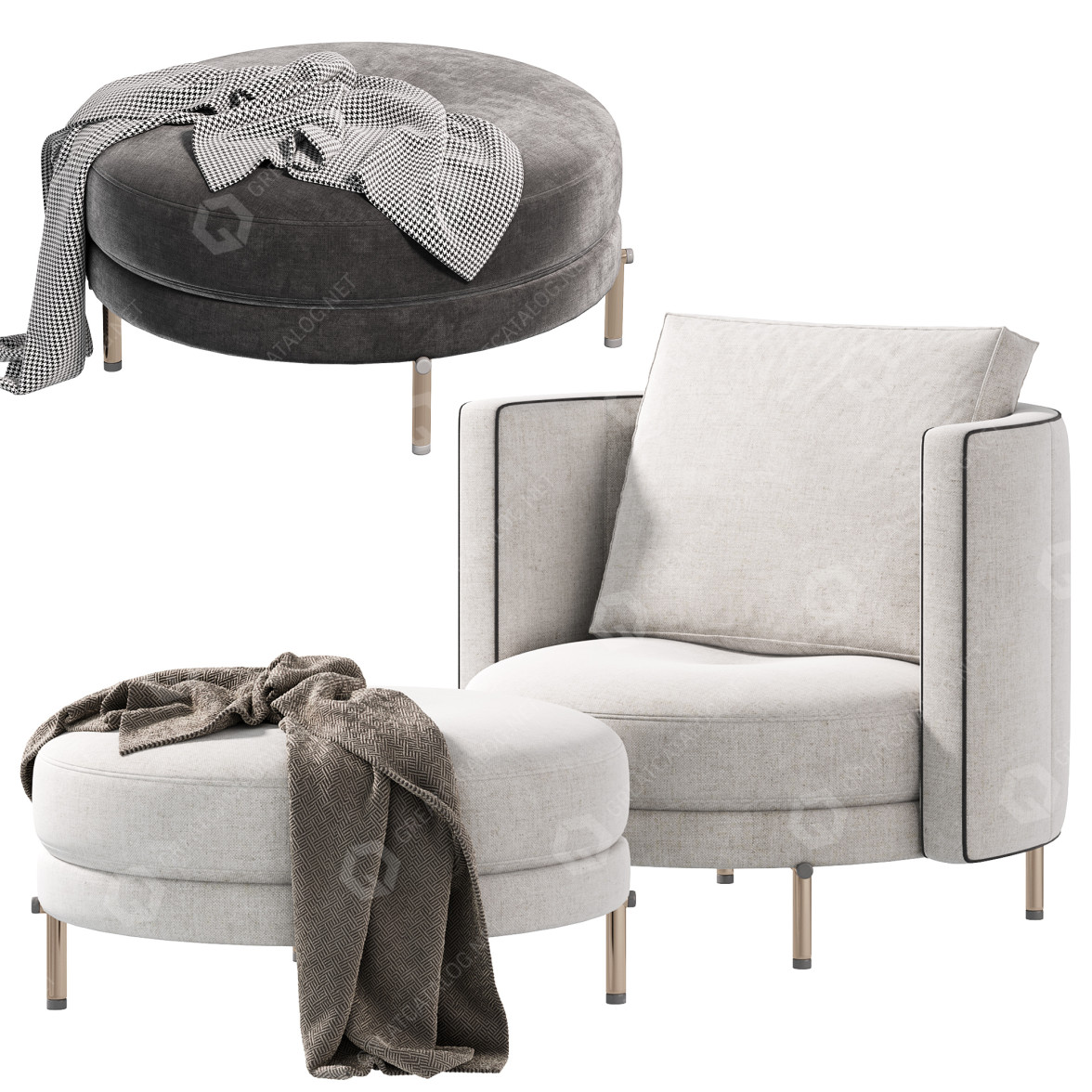 Armchair and Ottoman Minotti Torii 3D model #30811 | GreatCatalog