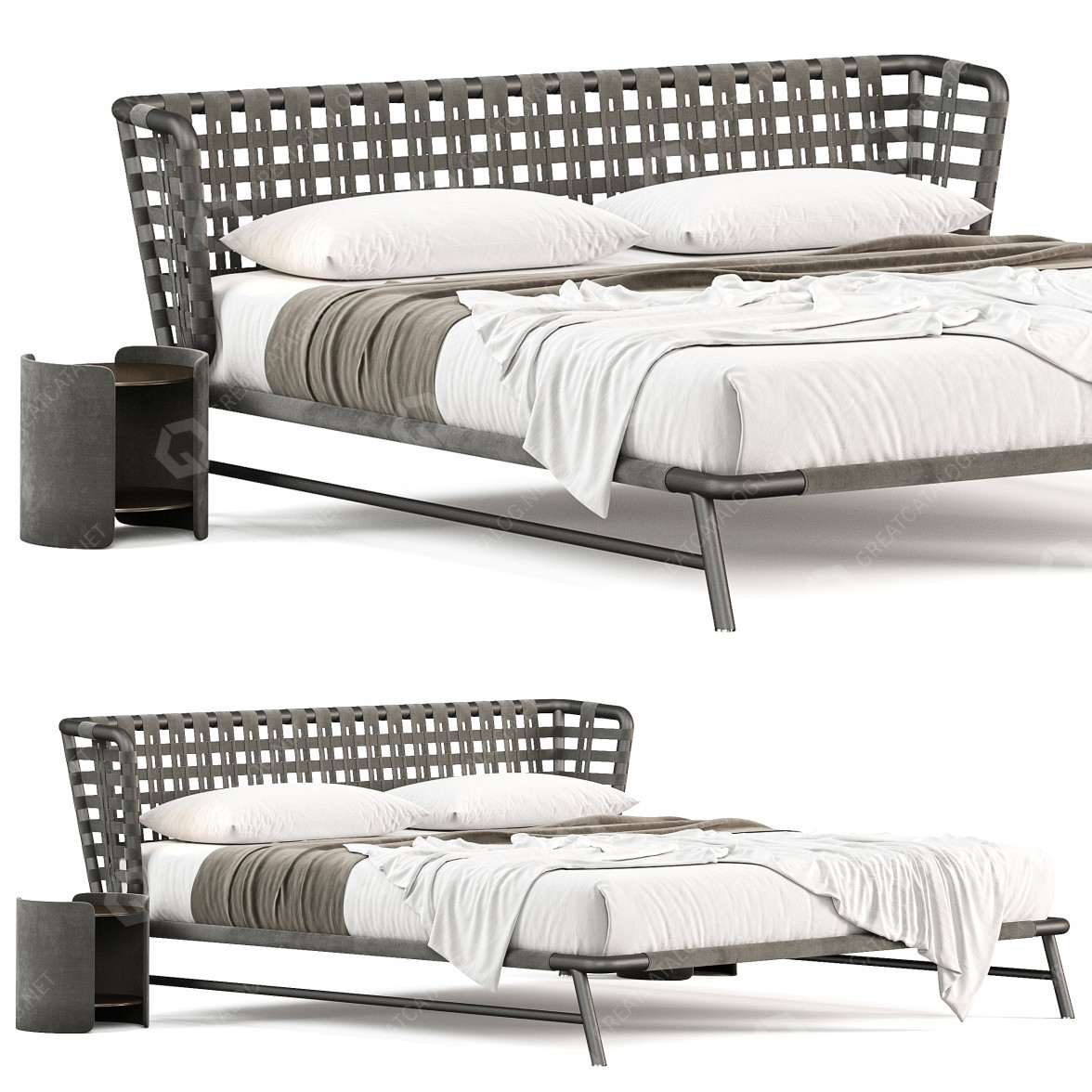 Bed and Bedside Tables Meridiani Edoardo Kuoio 3D model - GreatCatalog ...