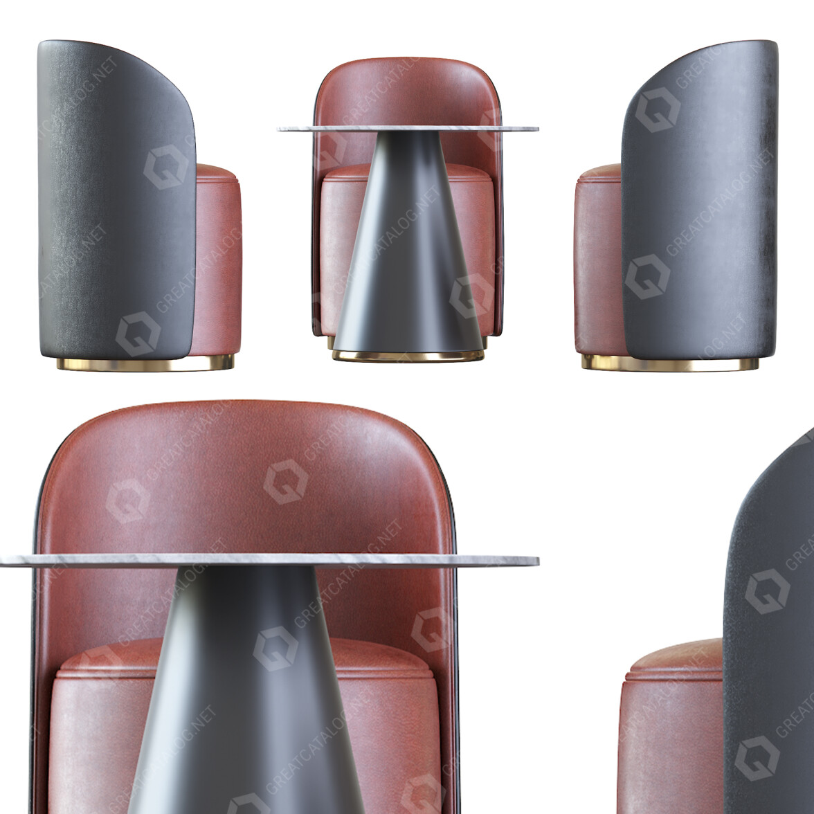 Table and Chairs Litfad Leather Accent Arms Included Side with Legs 3D ...