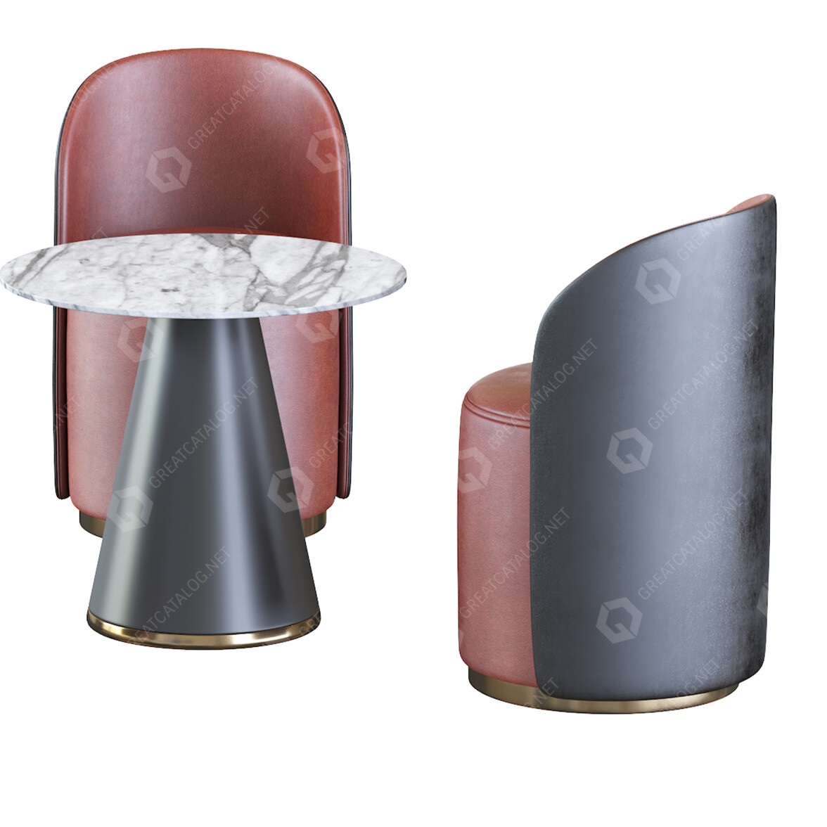 Table and Chairs Litfad Leather Accent Arms Included Side with Legs 3D ...