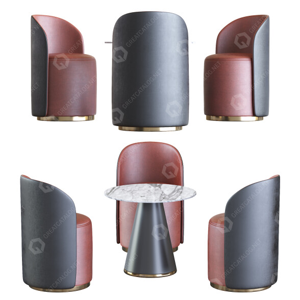 Table and Chairs Litfad Leather Accent Arms Included Side with Legs 3D ...