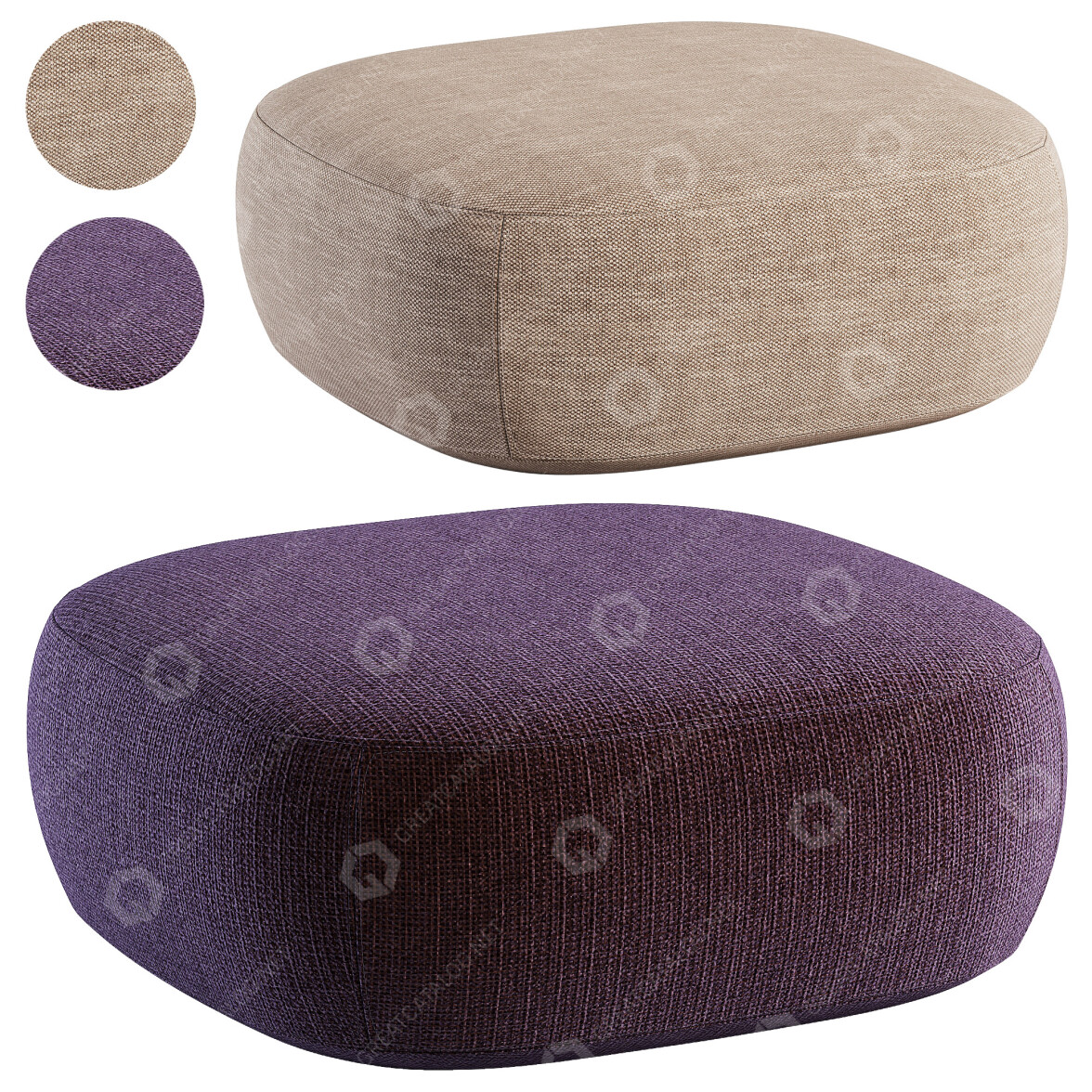 Pouf Softline 1979 Biege and Purple 3D model - GreatCatalog 38561