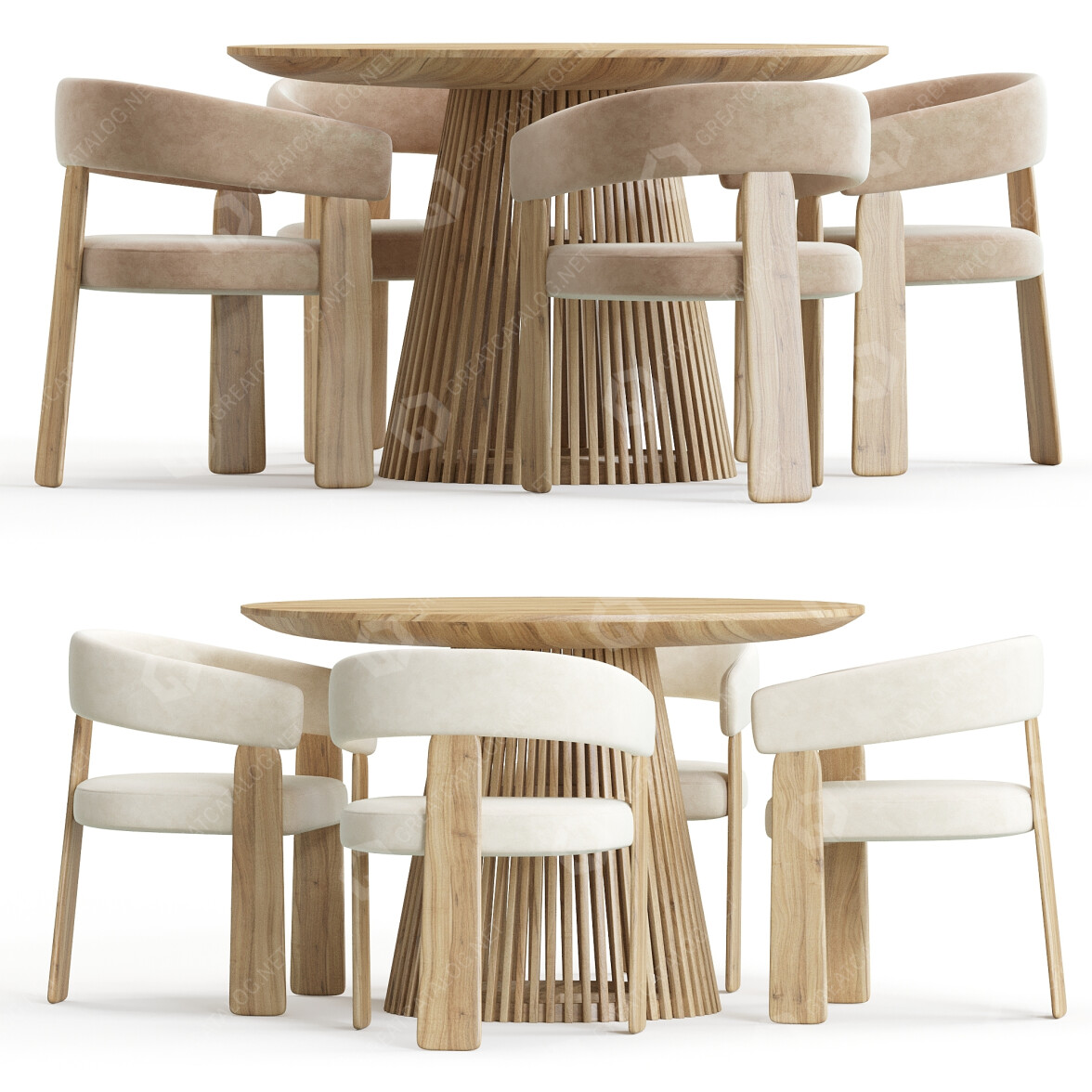 Table and Chairs Andreu World Oru and Jeanette Round by La Forma 3D ...