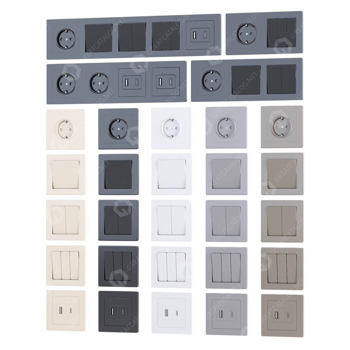 Sockets and Switches Sockets & Switches 5 Colors 3D model - GreatCatalog 39300