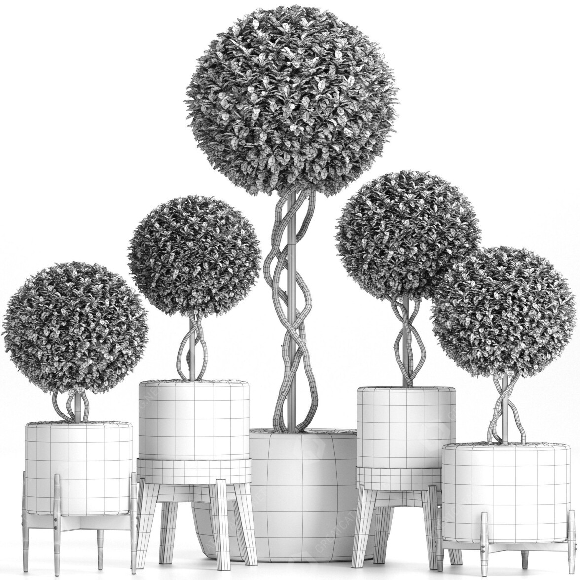 Potted Plants Wicker Woven Tree Topiary Indoor Set 222 3D model ...