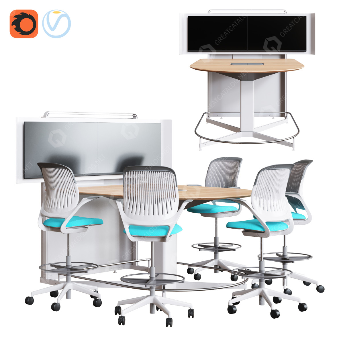 Furniture Set Steelcase Media Scape D-Form Totem 3D model ...