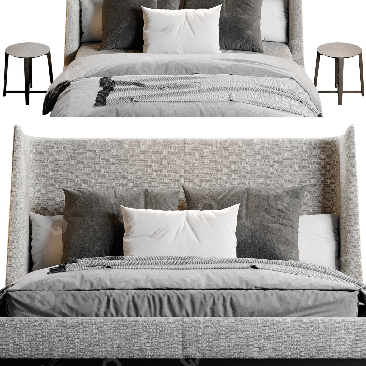 Bed and Bedside Tables Flexform Midnight 3D model - GreatCatalog 3750