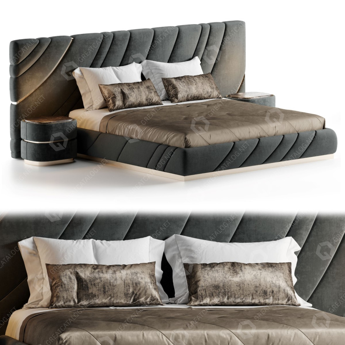 Bed and Bedside Tables Visionnaire Ultrasound 3D model - GreatCatalog 3819