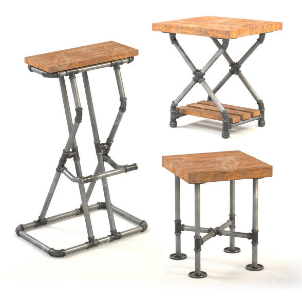 Stools Industrial Pipe 3 3D model - GreatCatalog 40357