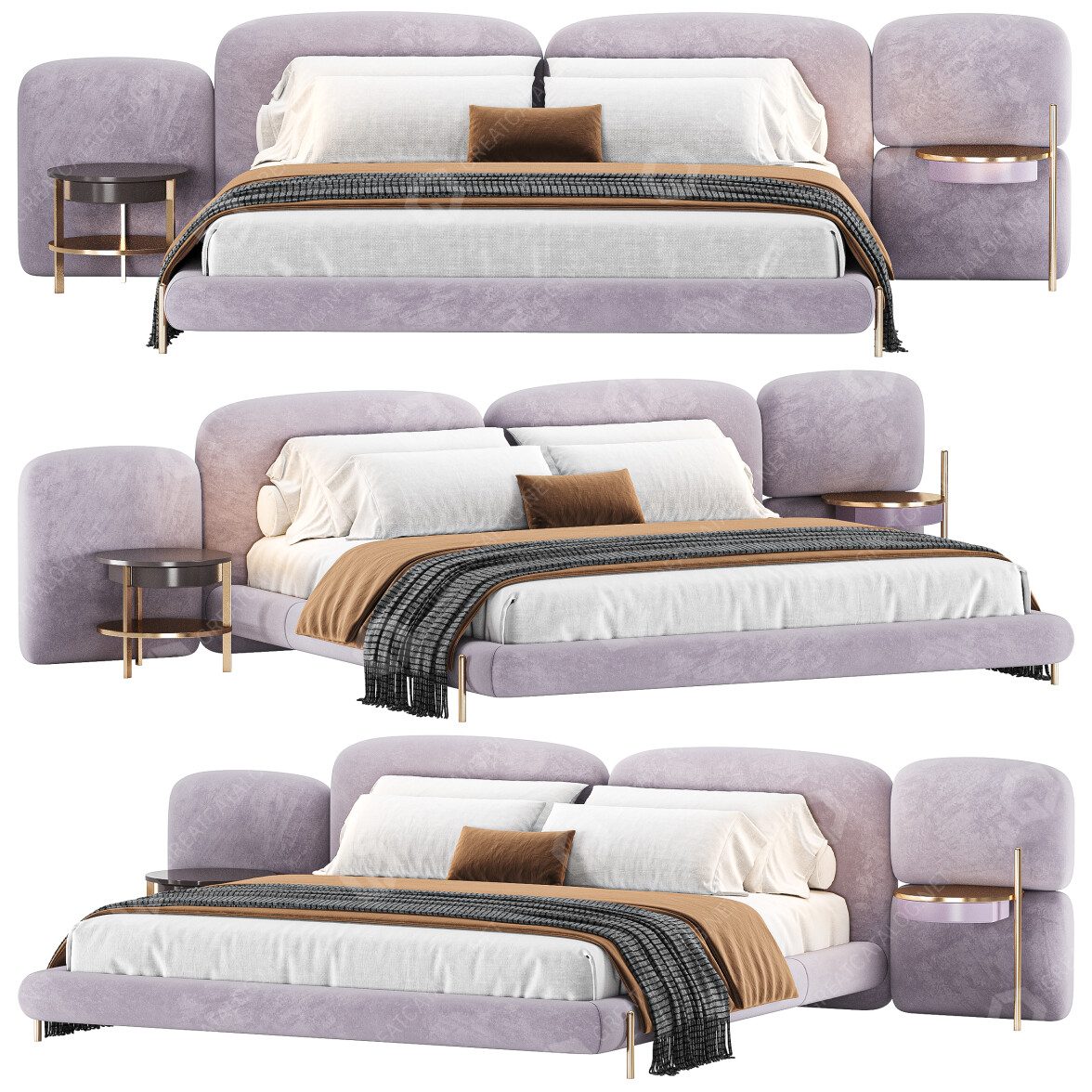 Bed and Bedside Tables Baxter Stone 3D model - GreatCatalog 42655