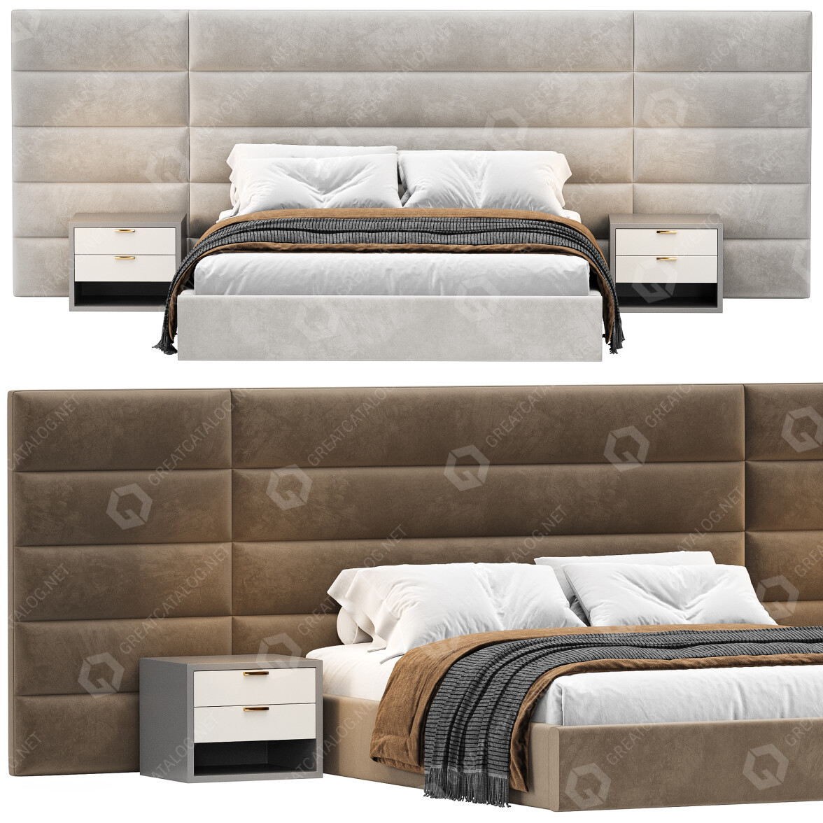 Bed and Bedside Tables Restoration Hardware Modena Horizontal 3D model ...