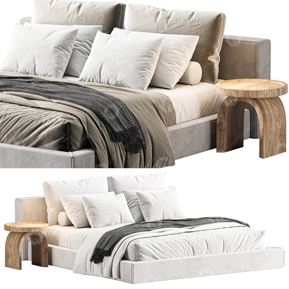 Bed and Bedside Tables Restoration Hardware Cloud Platform 3D model - GreatCatalog 42701