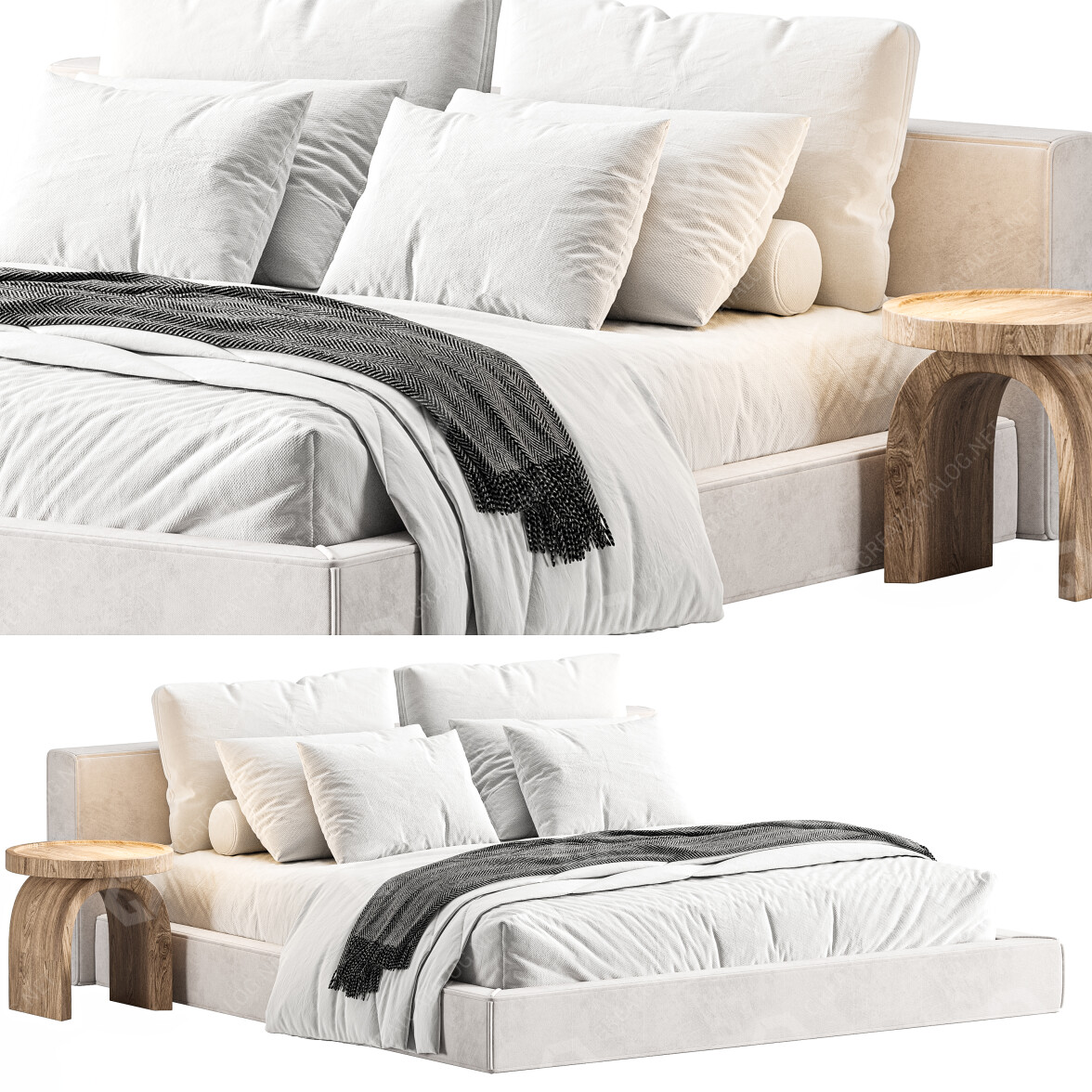 Bed and Bedside Tables Restoration Hardware Cloud Platform 3D model - GreatCatalog 42701