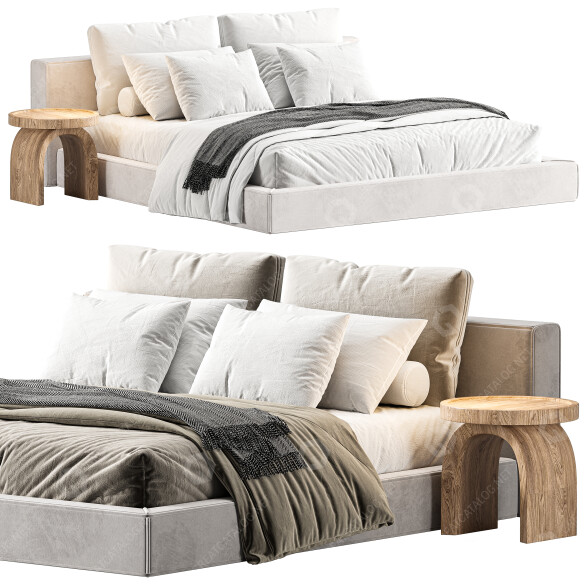 Bed and Bedside Tables Restoration Hardware Cloud Platform 3D model - GreatCatalog 42701