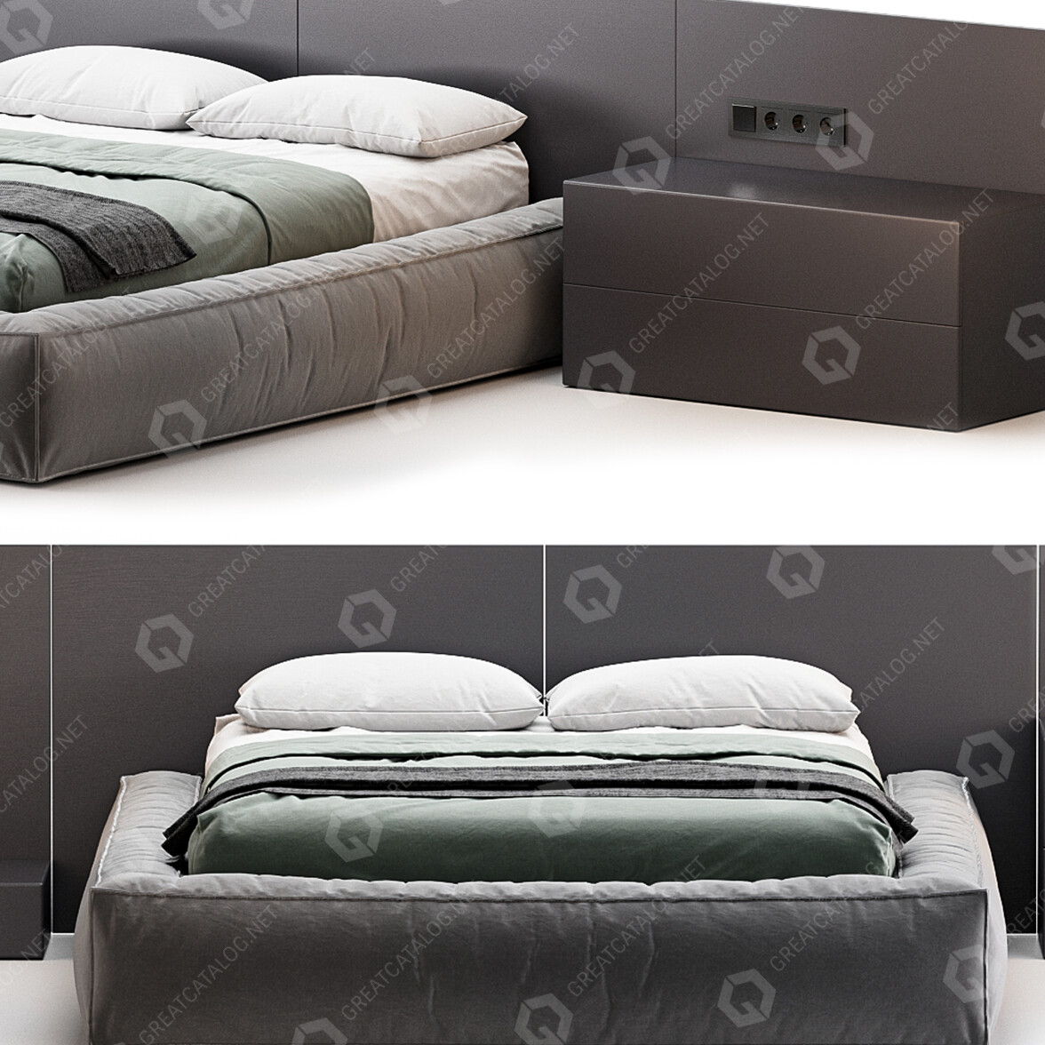 Bed and Bedside Tables Litfad Modern Upholstery 3D model - GreatCatalog ...