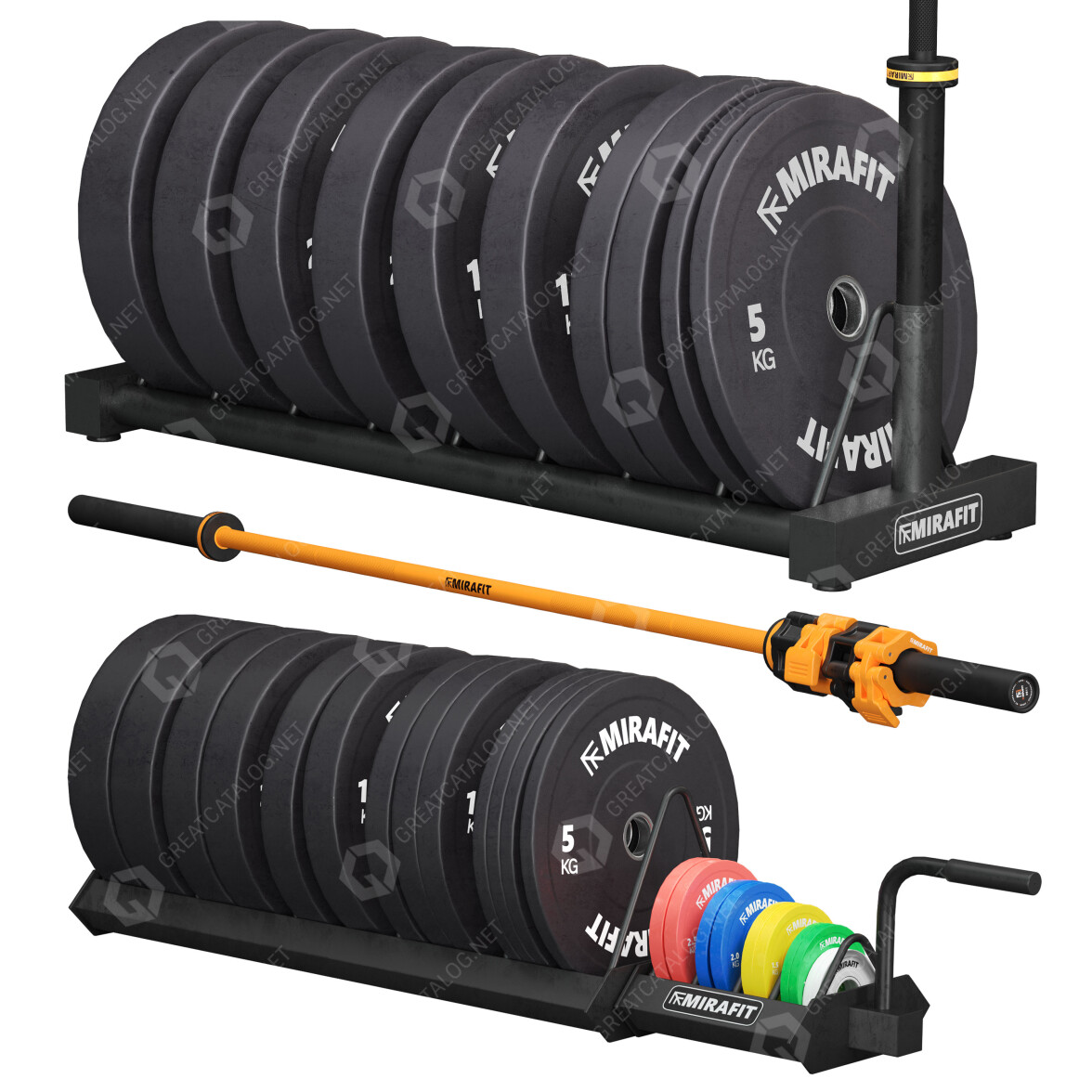 Rack and Barbell Discs Bumper Plates & Storage Stand Set by Mirafit 3D ...