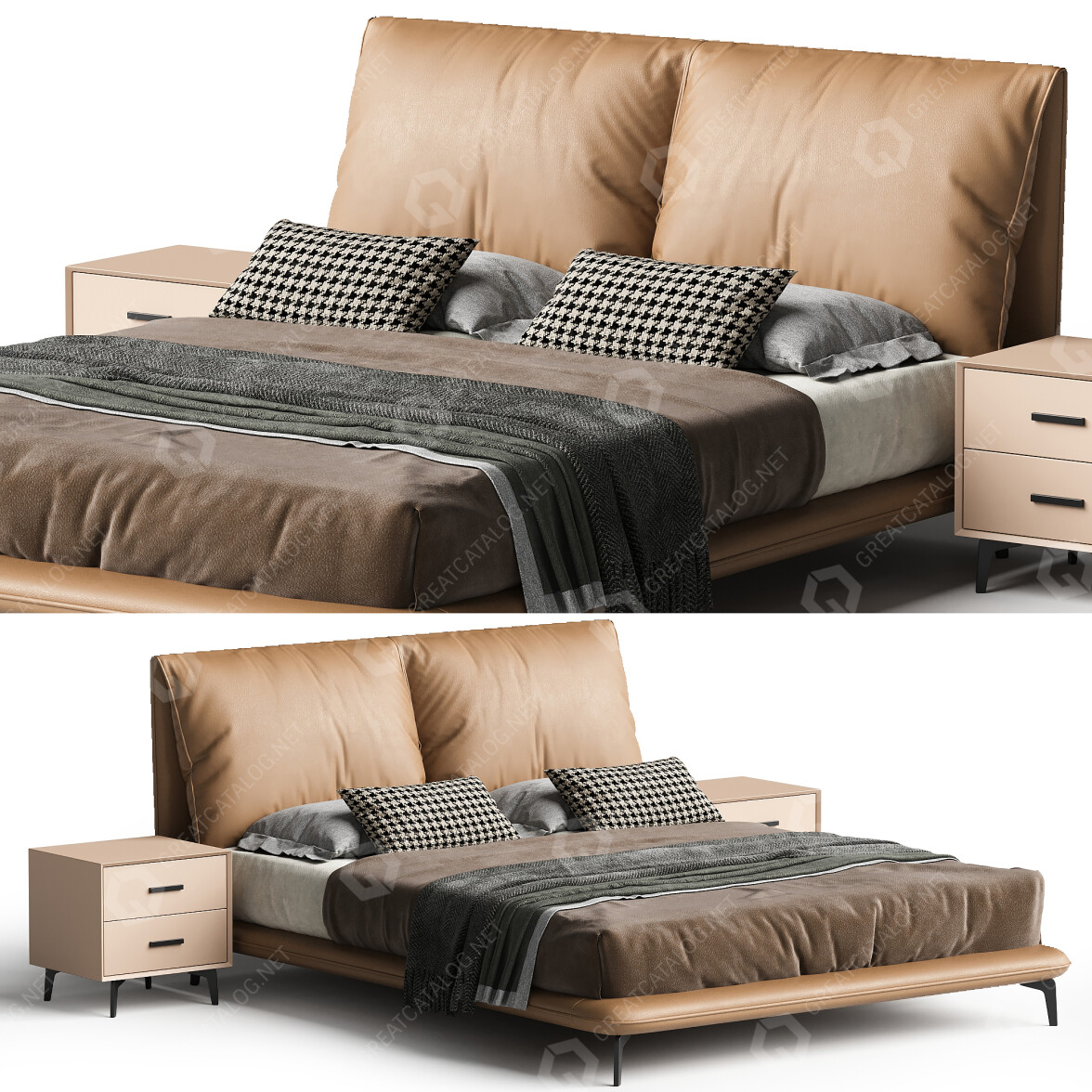 Modèle 3D Lit et tables de chevet Litfad Modern Low Profile Panel ...