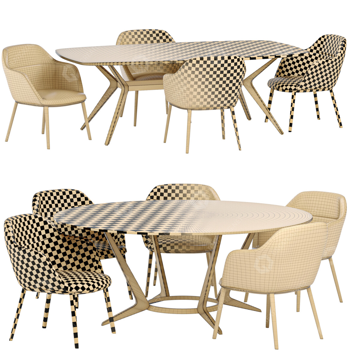 Tables and Chairs Maxalto Caratos Dinning Set 3D model #44802 ...