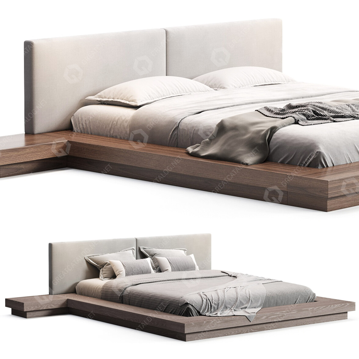 Bed Elegant Leather Platform and Headboard by Prime Classic Design 3D ...