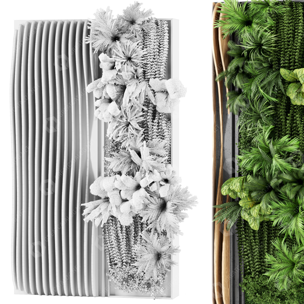 Green Wall Vertical Garden Wood Parametric Set 04 3D model ...