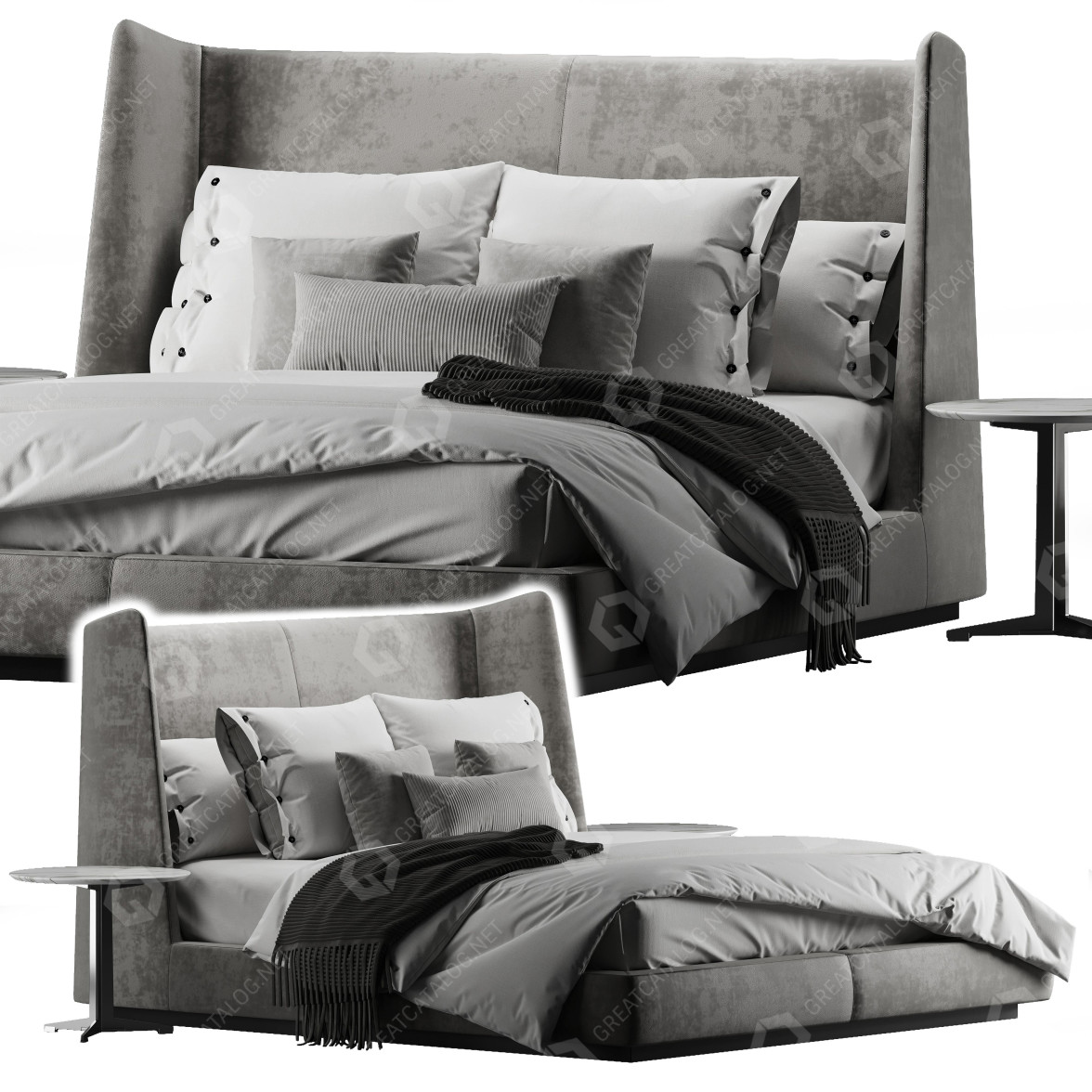 Bed and Bedside Tables Flexform Midnight vol2 3D model - GreatCatalog 5043