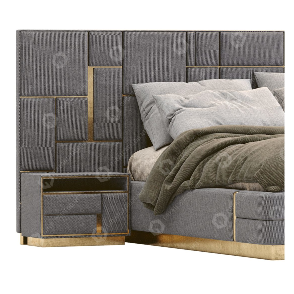 Bed and Bedside Tables Visionnaire Beloved Gray 3D model - GreatCatalog ...