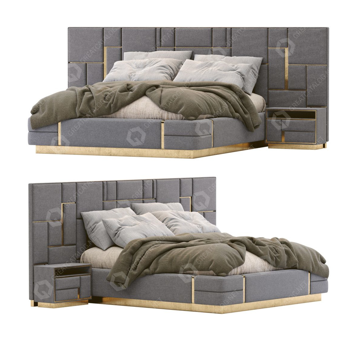 Bed and Bedside Tables Visionnaire Beloved Gray 3D model - GreatCatalog ...