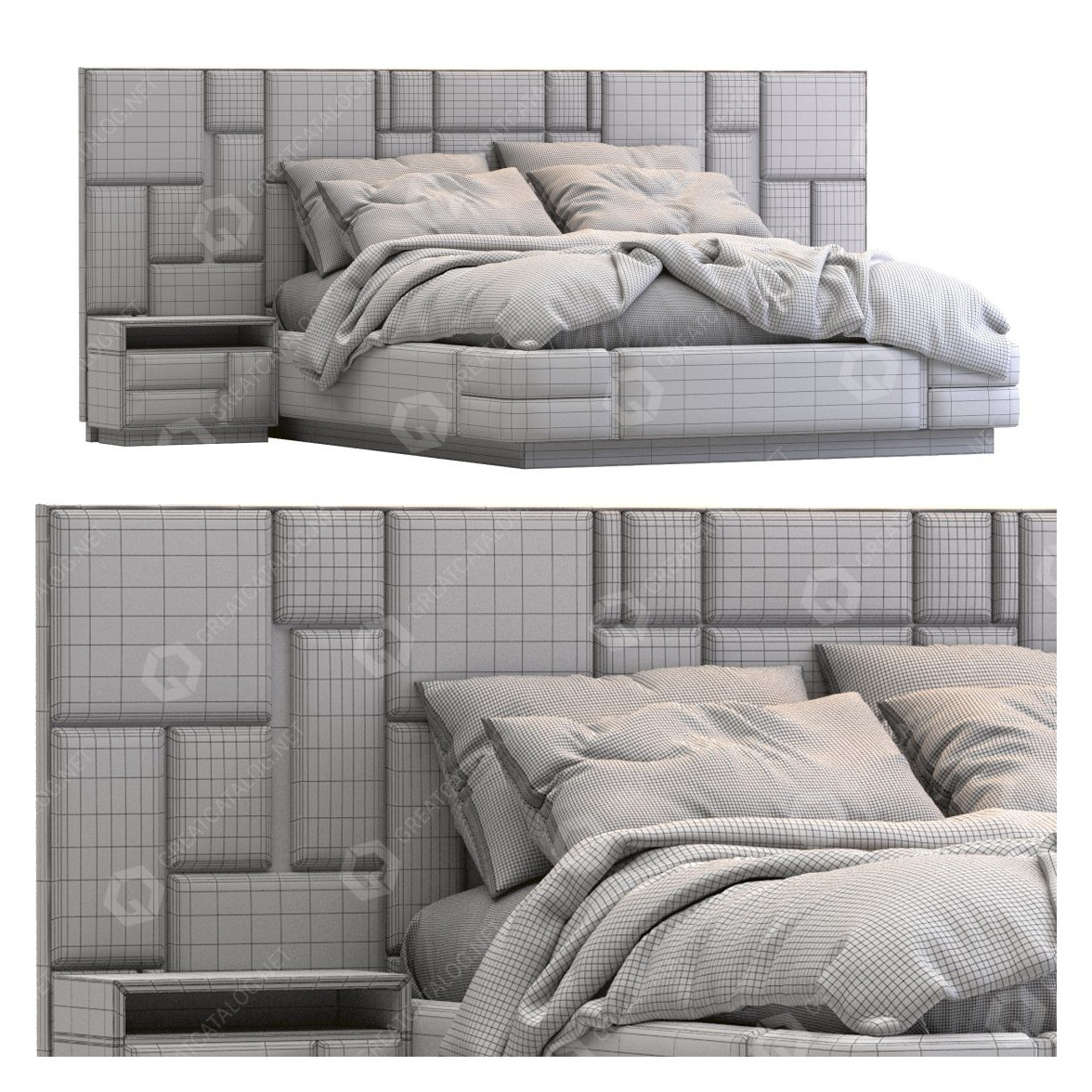 Bed and Bedside Tables Visionnaire Beloved Gray 3D model - GreatCatalog ...