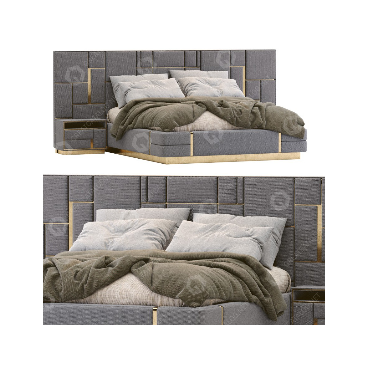Bed and Bedside Tables Visionnaire Beloved Gray 3D model - GreatCatalog ...