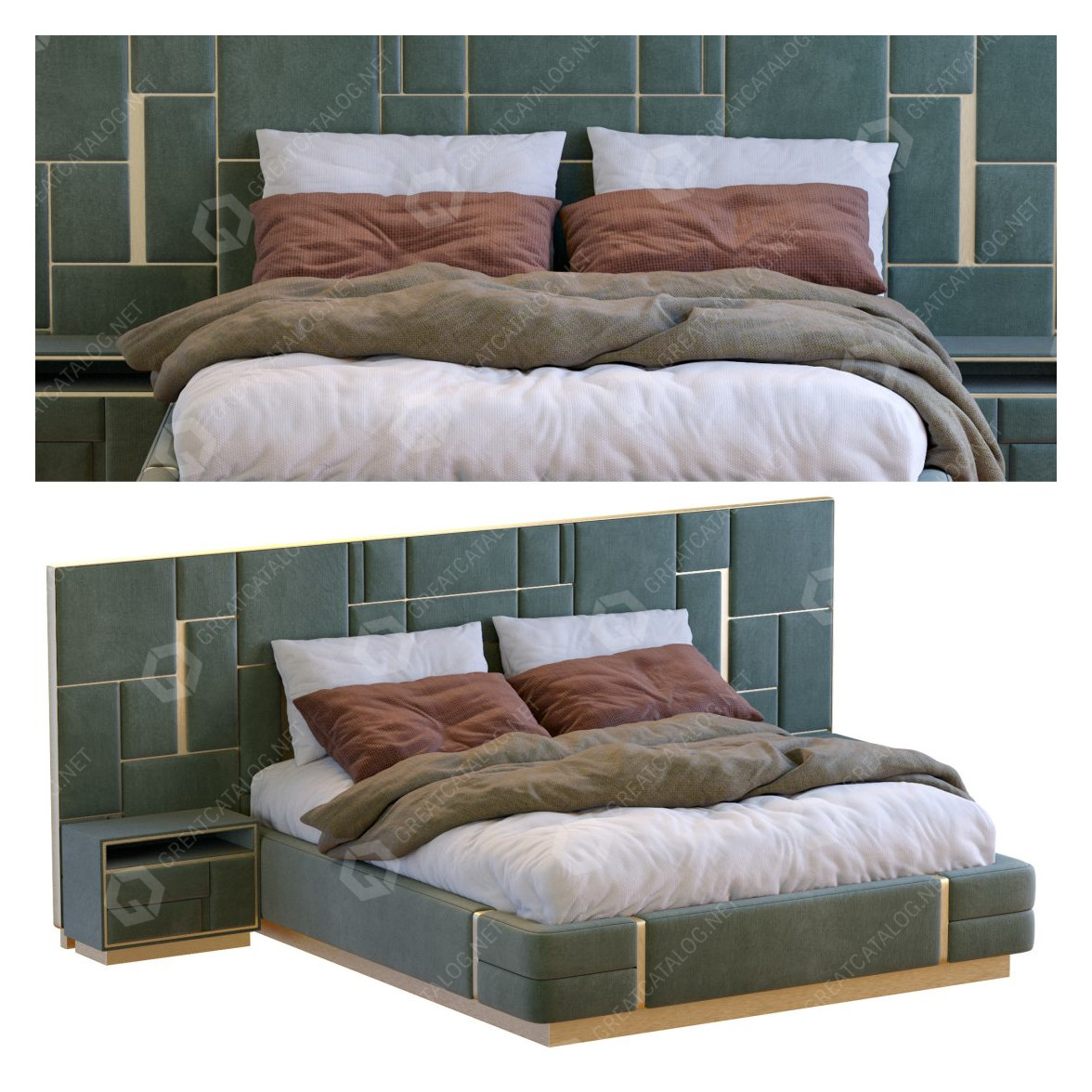 Bed and Bedside Tables Visionnaire Beloved Green 3D model ...