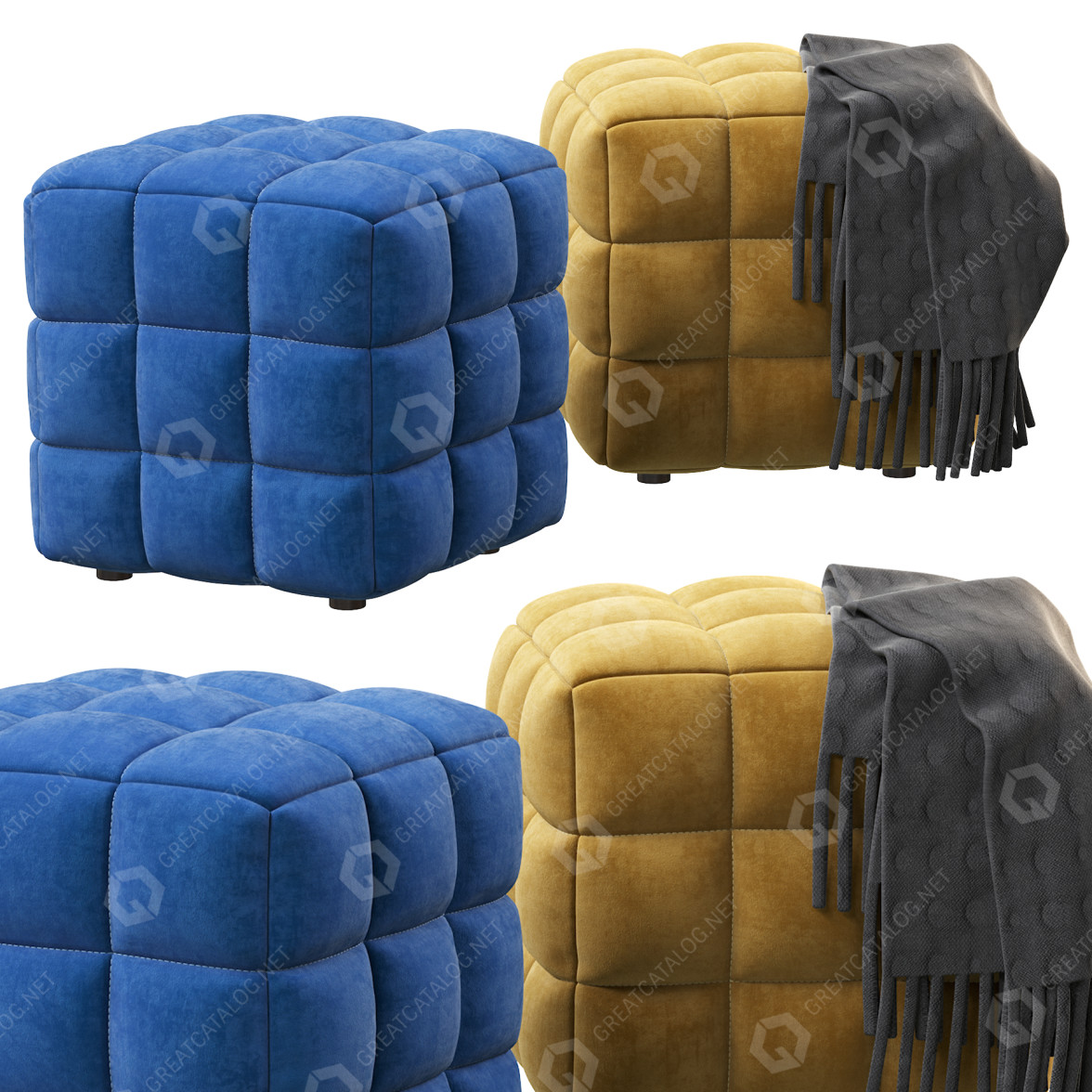 Pouf Blue Velvet Tufted Cube 3D model - GreatCatalog 8483